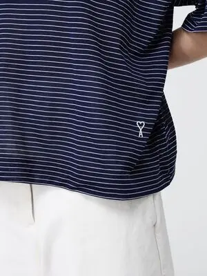AMI Paris Striped Cotton Polo Shirt