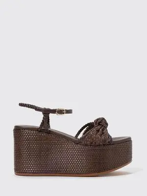 TWINSET Woven Polyurethane Wedge Sandals - Coffee