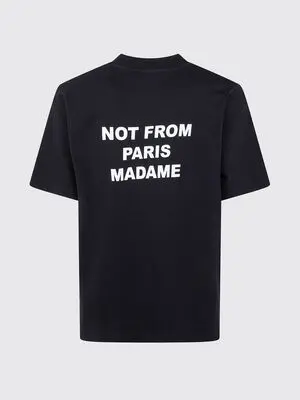 Drole De Monsieur Crewneck Cotton T-shirt With Logo And Slogan Print - Black