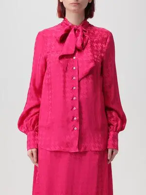 MSGM Houndstooth Print Silk Blouse With Pussy Bow