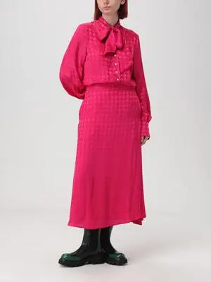 MSGM Houndstooth Print Silk Blouse With Pussy Bow