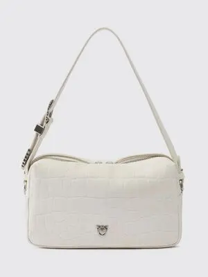 Pinko Medium Croc Print Leather Boston Bag - White
