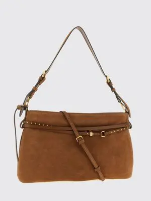 Pinko Suede Shoulder Bag With Micro Studs And Logo Embellishment - Brown