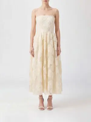 ROTATE BY BIRGER CHRISTENSEN Midi Ceremony Dress In Mesh With Square Neckline And Flared Skirt - White