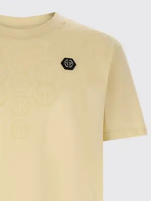 Philipp Plein Cotton T-shirt With Pp Monogram - Beige