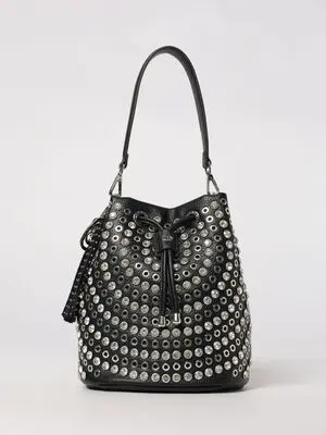 LA CARRIE Denim Bucket Bag With Metal Eyelets And Rhinestones - Black