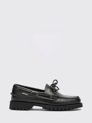 SEBAGO Smooth Leather Boat Shoes With Side Lacing And Rubber Sole - Black