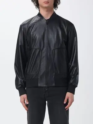 Emporio Armani Leather Bomber Jacket - Black