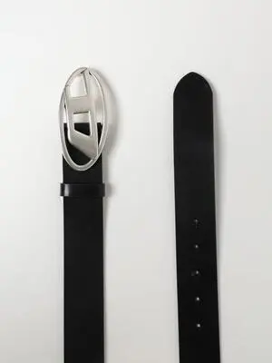 DIESEL® Belt With Silver Tone Oval Logo Buckle