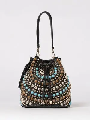 LA CARRIE Andromeda Raffia Bag With Stones And Studs - Black