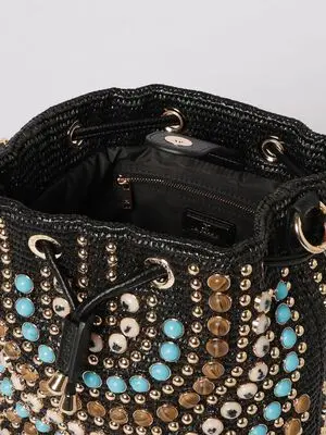 LA CARRIE Andromeda Raffia Bag With Stones And Studs - Black