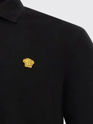 Versace Medusa Logo Cotton Polo Shirt With Ribbed Collar