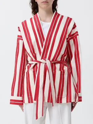 FORTE_FORTE Striped Cotton Linen Blend Kaftan Jacket - Red
