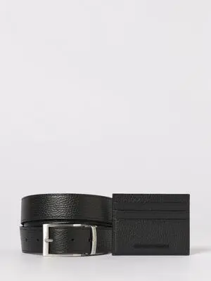 Emporio Armani Hammered Leather Credit Card Holder And Belt Set - Black