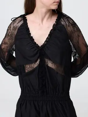 Pinko Mini Chiffon Dress With Lace Inserts - Black