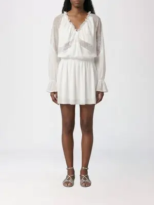 Pinko Mini Chiffon Dress With Lace Inserts White