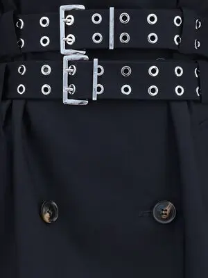 GANNI Long Double-breasted Studded Cotton Trench Coat