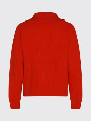 JIL SANDER High Neck Half-zip Pure Wool Sweater - Red