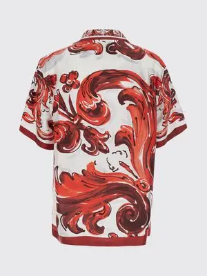 Dolce & Gabbana Majolica Print Short-sleeved Silk Bowling Shirt - Ruby