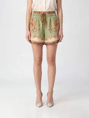 Zimmermann Wide-leg Silk Shorts With Graphic Print And Drawstring Waist - Kaki