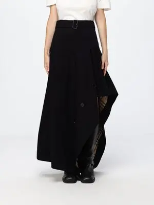 Burberry High-waisted Asymmetric Long Cotton Skirt With Belt - Black