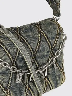 DIESEL® Charm-d Shoulder Bag In Cotton With Rhinestone Logo - Blue