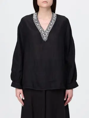 120% Lino Linen Blouse With Beads - Black