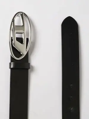 DIESEL® Belt With Silver Tone Logo Buckle - Black