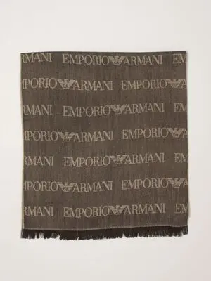 Emporio Armani Virgin Wool Blend Scarf With Jacquard Logo Pattern - Grey