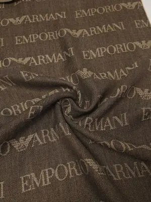 Emporio Armani Virgin Wool Blend Scarf With Jacquard Logo Pattern - Grey
