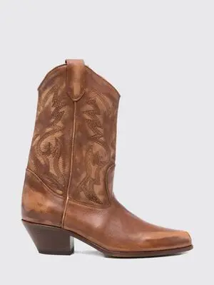 VIC MATIE Leather Boots With Contrast Stitching - Brown
