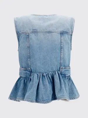 GANNI V-neck Denim Peplum Top - Gnawed Blue