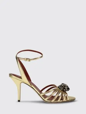 Valentino Garavani Panthea Laminated Leather Sandals With Enamelled Detail And Rhinestones - Bronze
