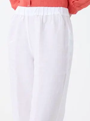 120% Lino Flared Linen Trousers - White