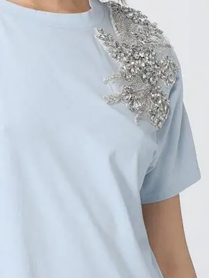 Liu Jo Cotton T-shirt With Crystals - Sky