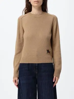 Burberry Cashmere Crewneck Sweater With Embroidered Ekd Logo - Camel