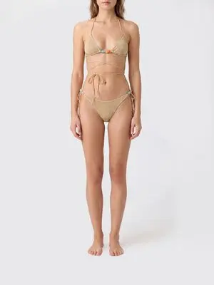 Oseree Low-waisted Triangle Bikini In Lurex With Beaded Embroidery - Gold