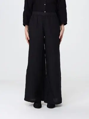 120% Lino Wide Linen Trousers - Black