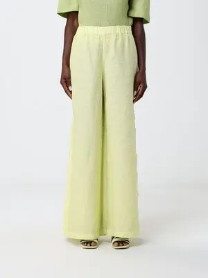 120% Lino Wide Linen Trousers - Yellow