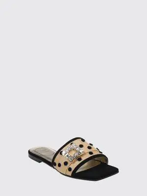 ROGER VIVIER Raffia And Suede Polka Dot Mules With Jewel Buckle