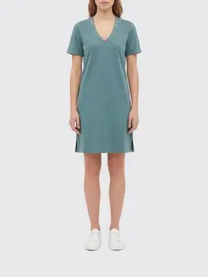 Liu Jo Cotton Blend Mini Dress With Metallic Eyelets - Green