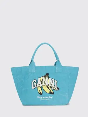GANNI Xxl Tote Bag In Recycled Cotton With All-over Fruit Print - Blue