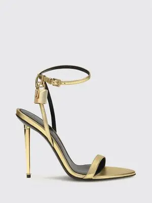 TOM FORD Padlock Laminated Leather Sandals With Stiletto Heel - Gold