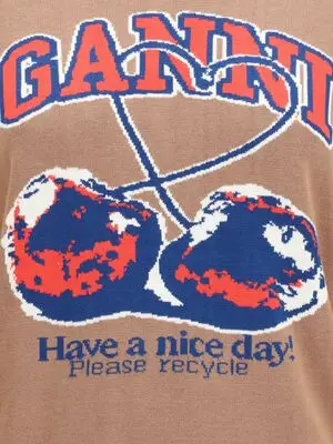GANNI Cotton Crewneck Sweater With Cherry Motif