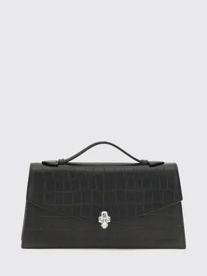 Alexander McQueen Croc-effect Calfskin Handbag Alexander With Skull Embellishment - Black