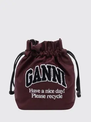 GANNI Mini Nylon Drawstring Bag With Logo Patch - Wine