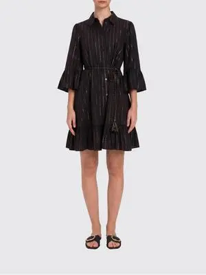 TWINSET Lurex Cotton Blend Chemisier Dress - Black