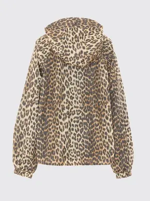 GANNI Leopard Print Zip-up Hooded Jacket