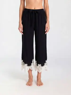 TWINSET Cotton Cropped Wide-leg Trousers With Lace Hem