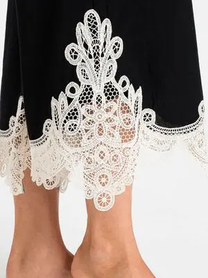 TWINSET Cotton Cropped Wide-leg Trousers With Lace Hem